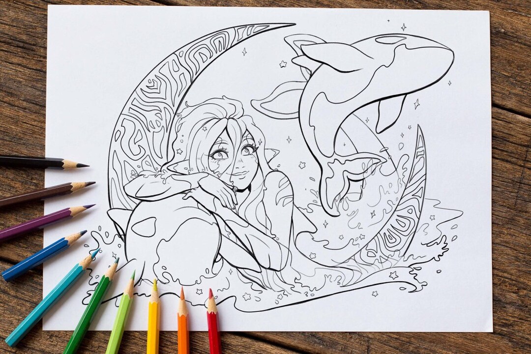 Orca Mermaid Printable PDF Coloring Page - Alaska Nature Fantasy Animal ...