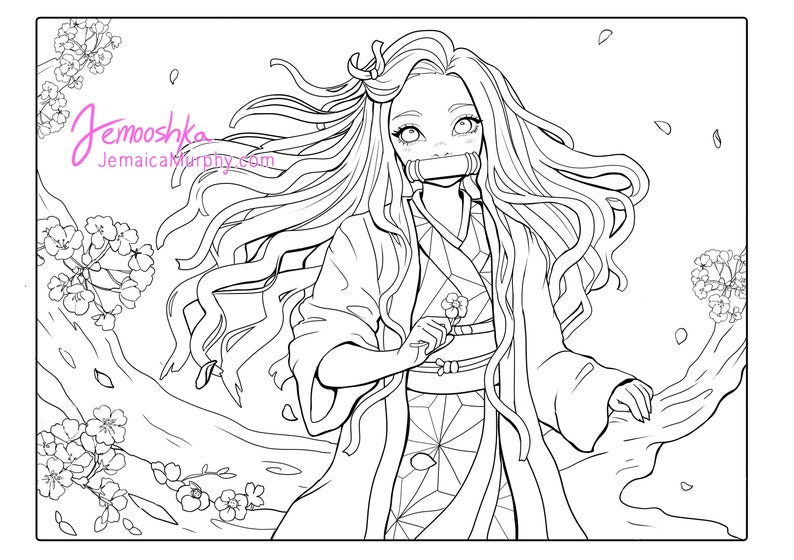 Nezuko Demon Slayer Printable PDF Coloring Page - Fantasy Anime Manga ...