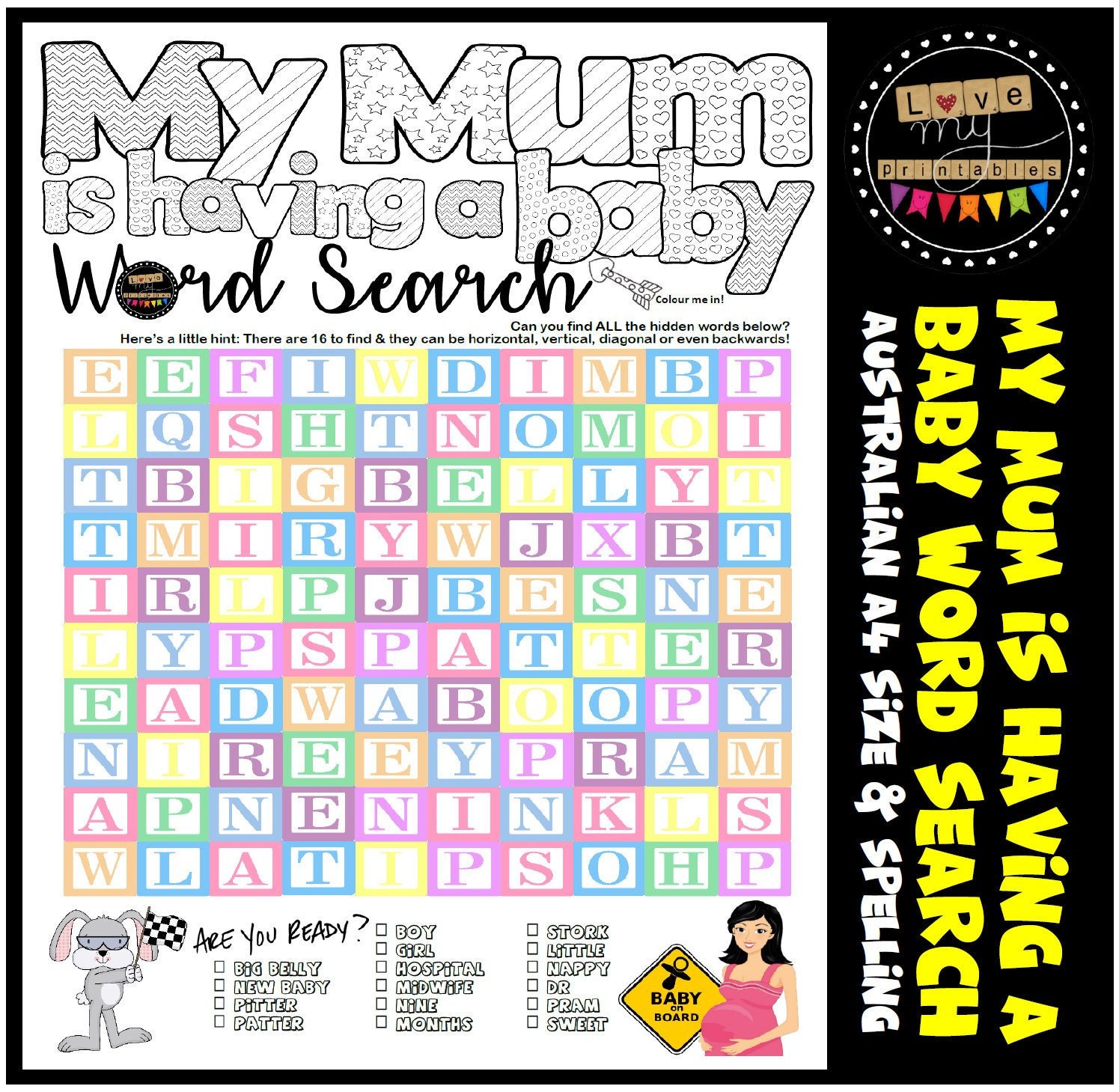 WORD SEARCH My Mum Is Having A Baby Pregnant Pregnancy | Etsy