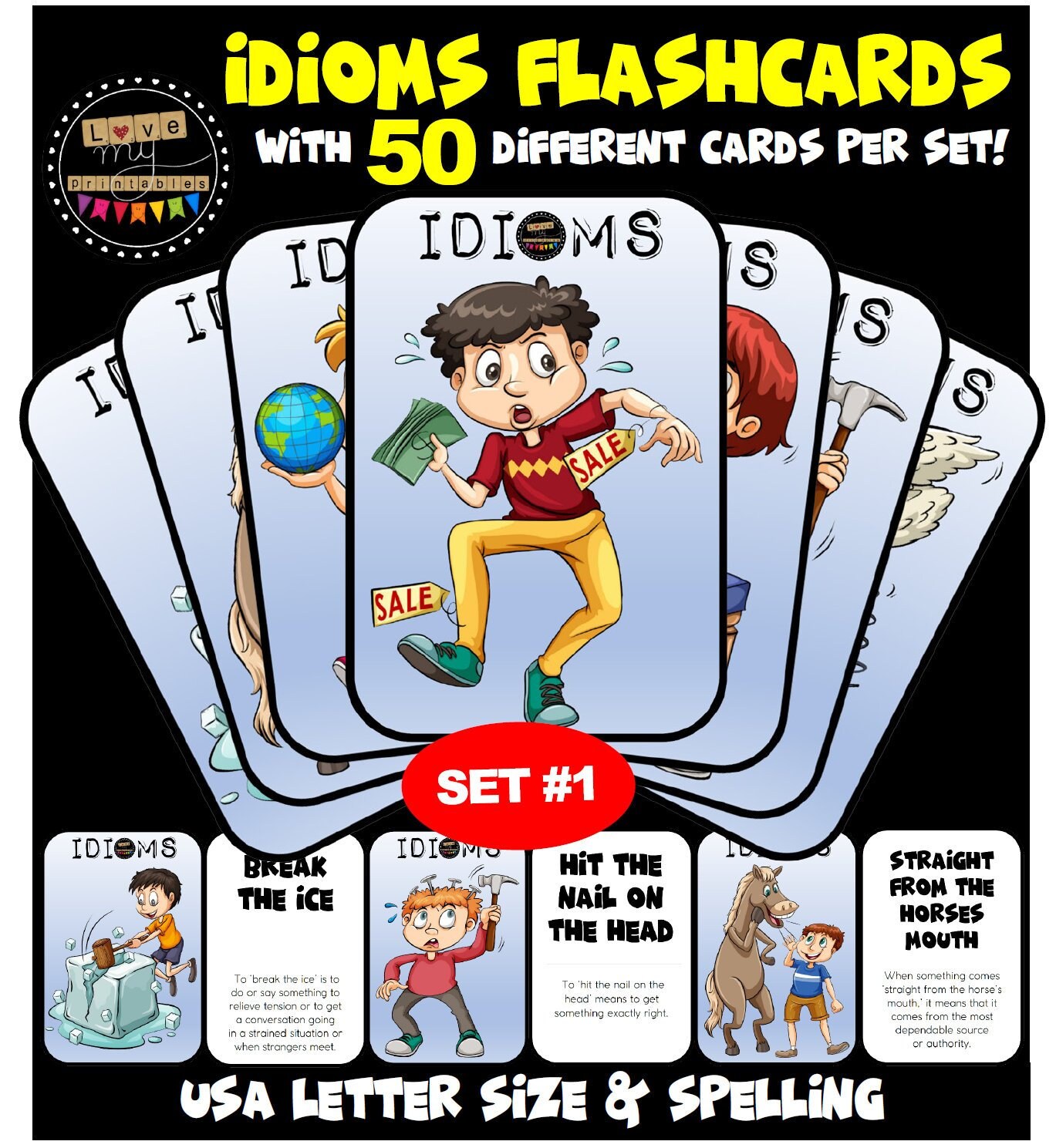 IDIOMS FLASHCARDS x50 SET No.1 Blue Visual Flashcards | Etsy