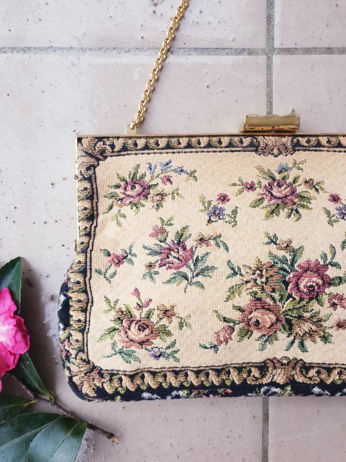 PETIT POINT BAG Vintage Evening Purse Makeup Clutch Floral Handmade Bag ...