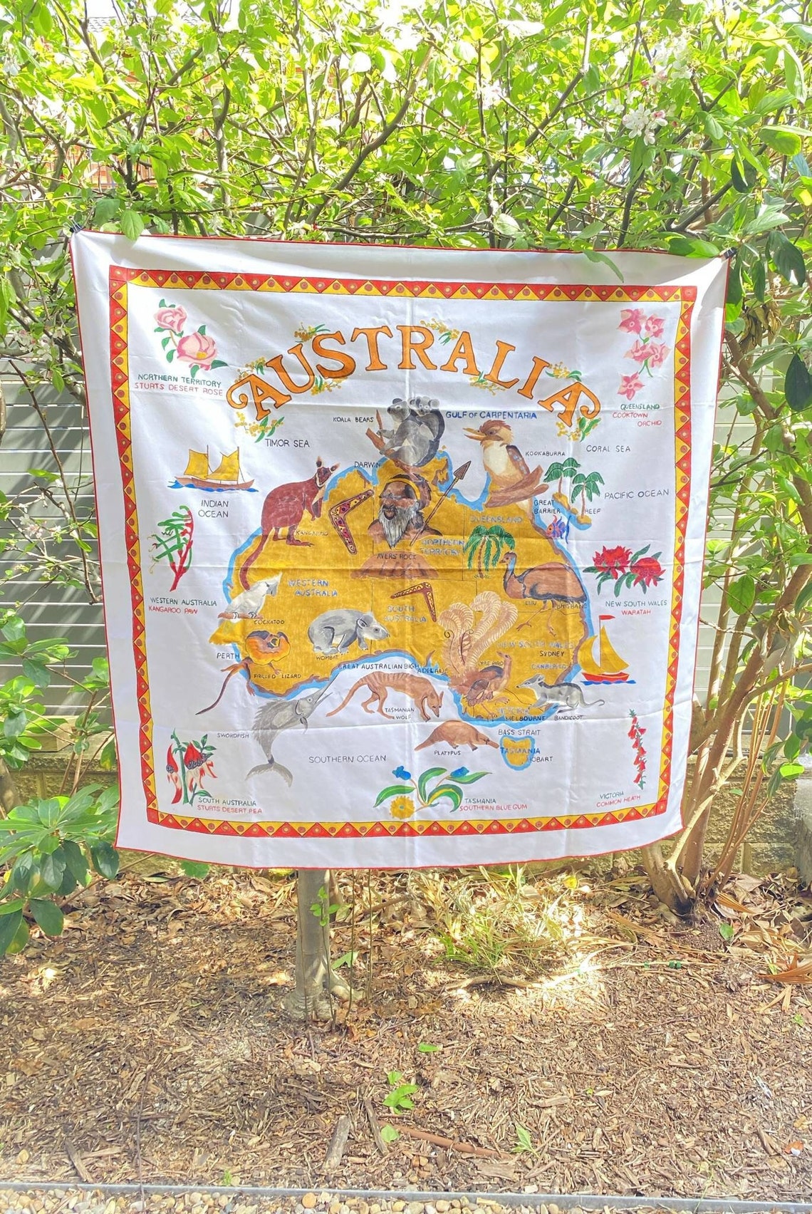Vintage Hand-painted Australian Map Tablecloth • Cotton Wall Hanging - Etsy