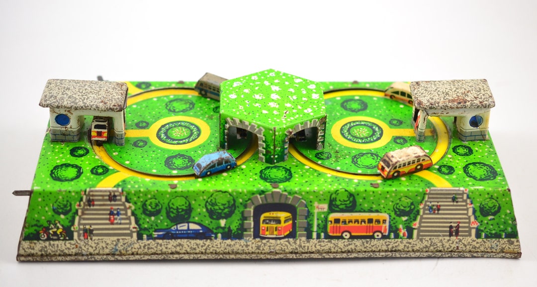 Vintage 70s Russian Wind up Car Track, Tin Toy Buses Cars, Wind up Toy ...