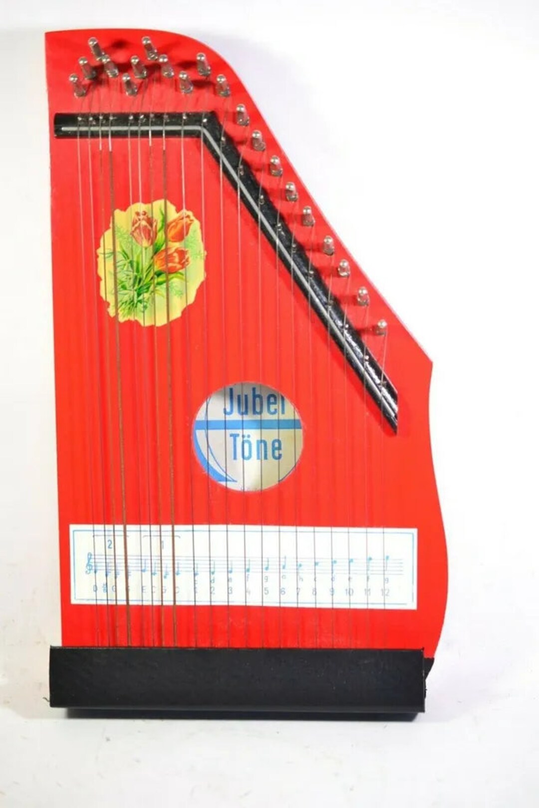 Vintage 1970s Germany JUBEL TONE ZITHER 20 Strings Painting Wood Red ...
