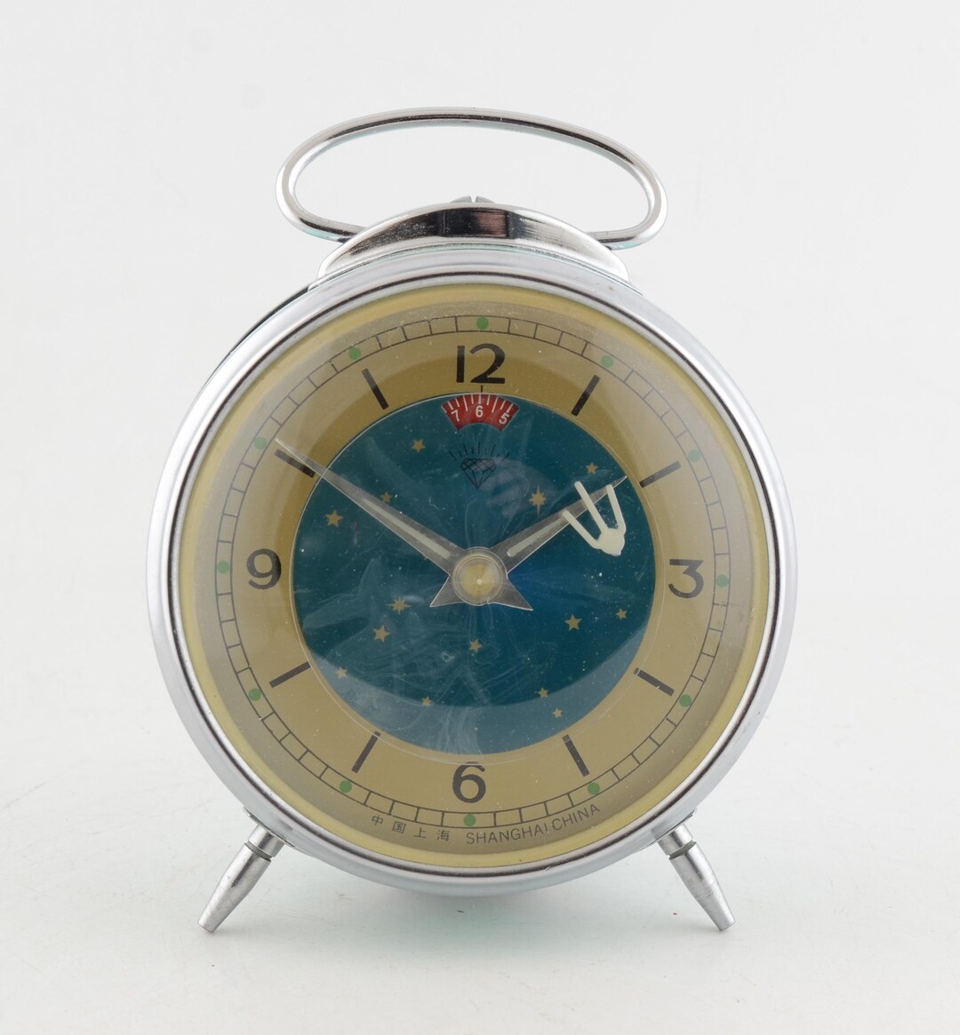 Vintage Animated Space Sky Alarm Clock SHANGHAI DIAMOND CHINA Mehanical ...