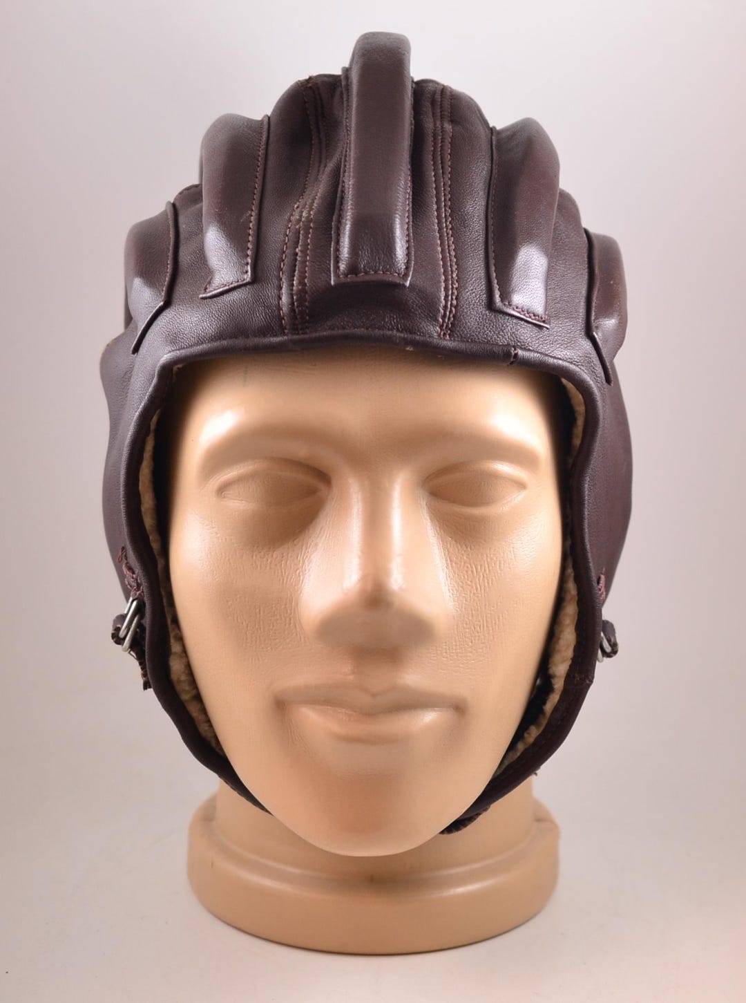 Vintage Military Army Bonnet Helmet Soft Genuine Leather Brown - Unused ...