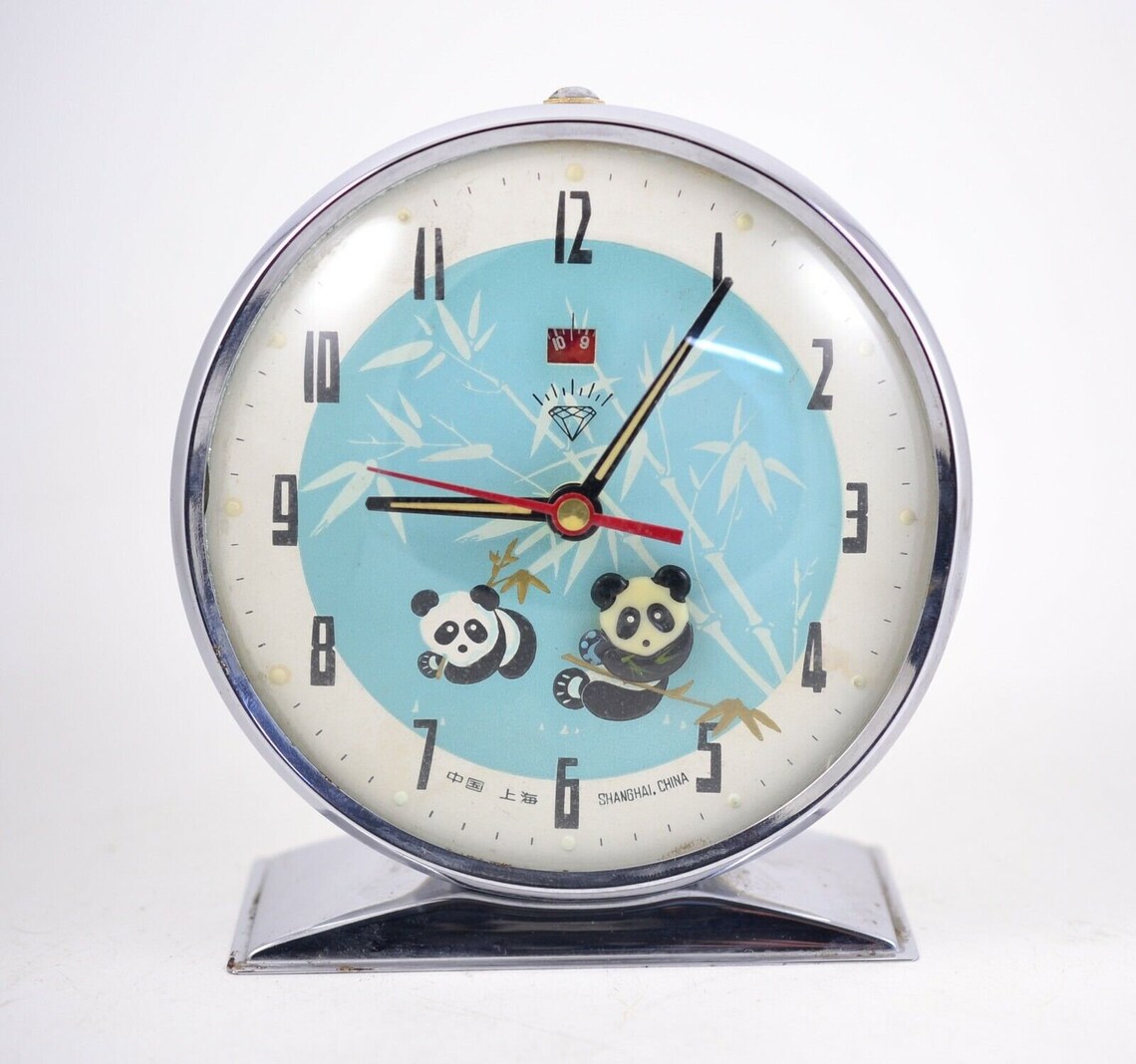Vintage Animated Child Alarm Clock SHANGHAI DIAMOND CHINA Panda ...