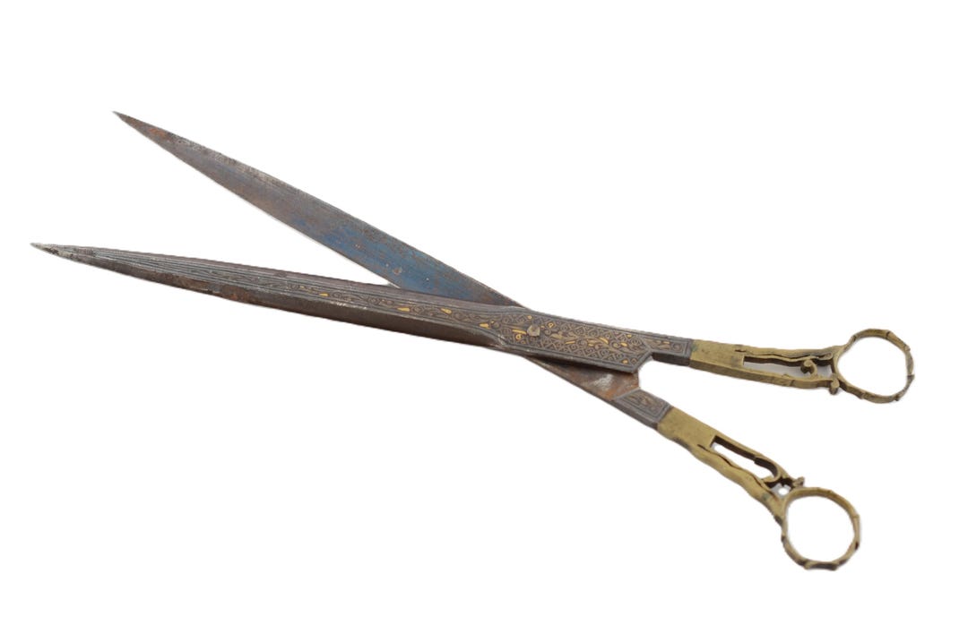 Antique Ottoman Scribes Scissors With Gold Inlay Islamic Calligrapher ...
