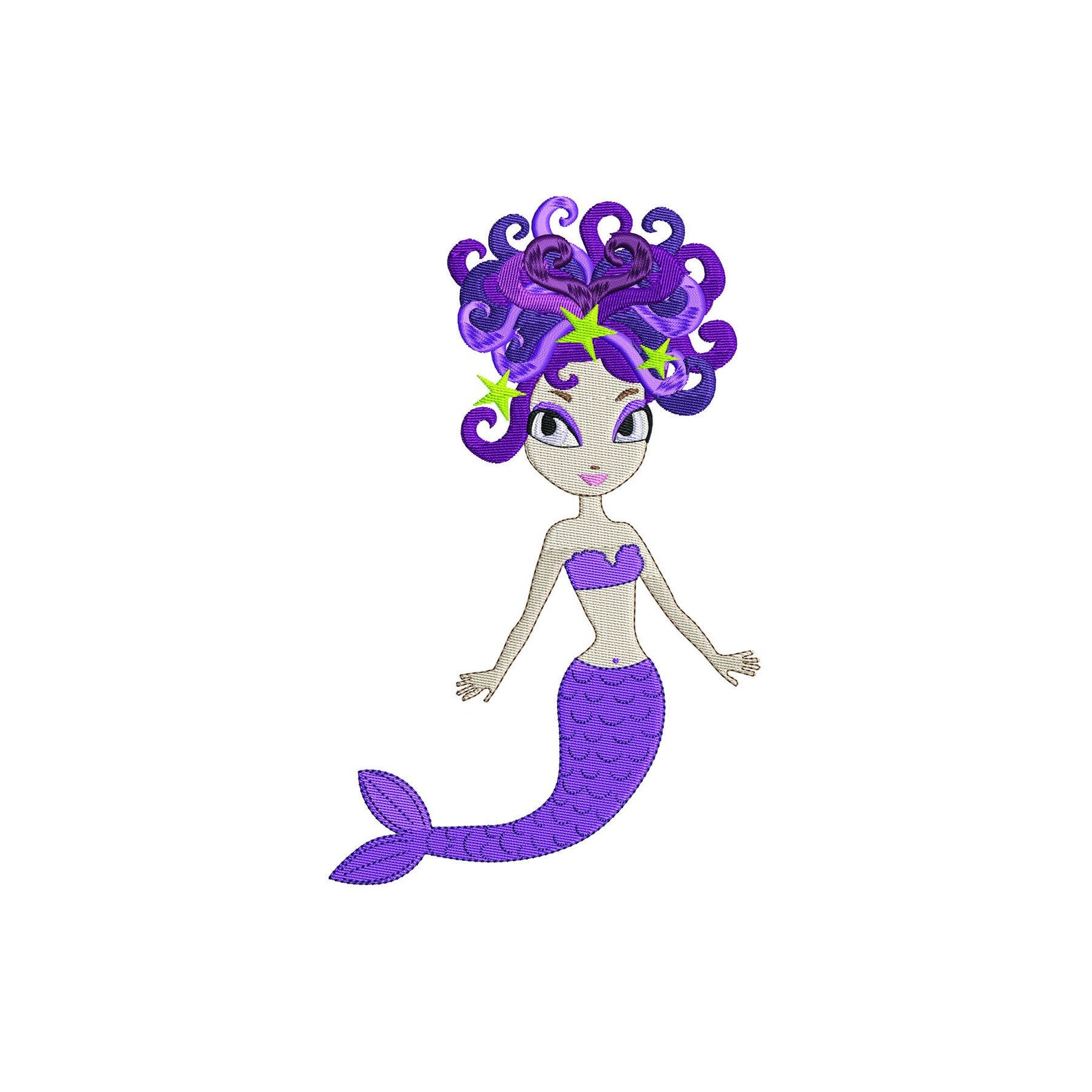 Little Purple Mermaid With an Righteous Updo- Embroidery Design - 3x3.5 ...