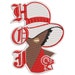 HOJ Lady in White Hat Wheel Facing Left Digital Machine Embroidery Design 3x4, 4x5, 5x6, 6x7 ...
