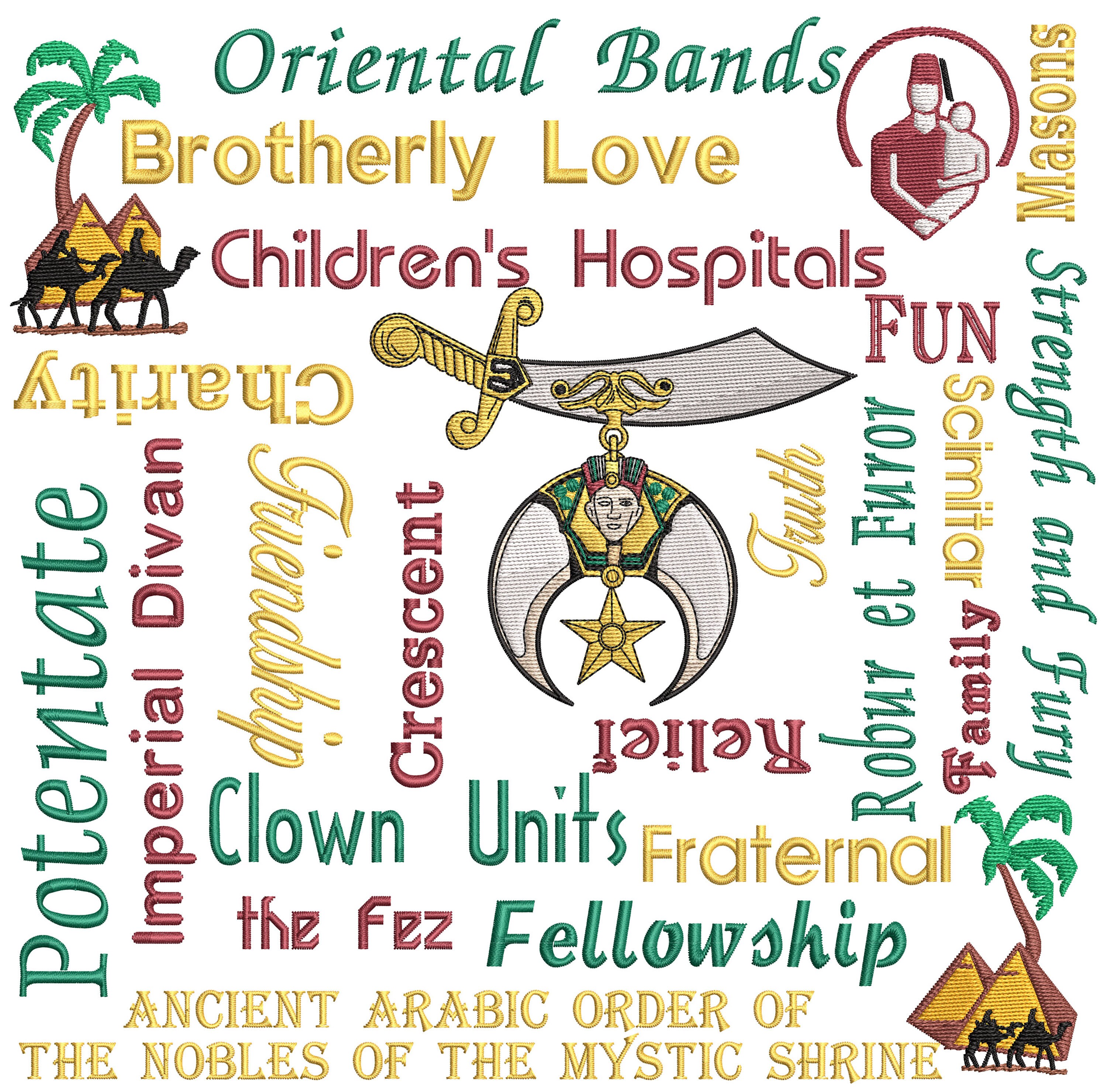 Shriners Word Square - Digital Machine Embroidery Design - 6x6, 7x7 ...
