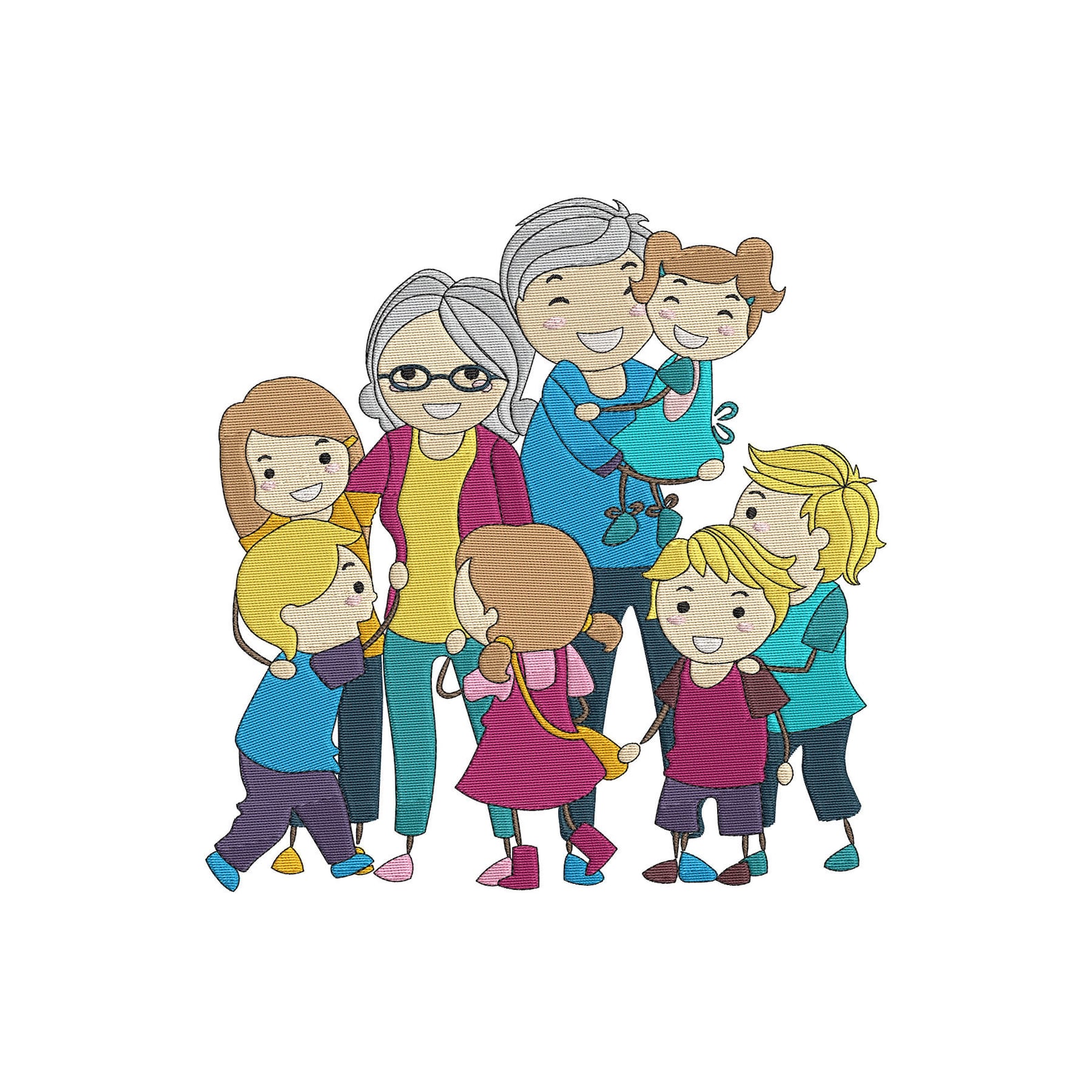 Grandparents and Grandchildren- Digital Machine Embroidery Design - 3 ...