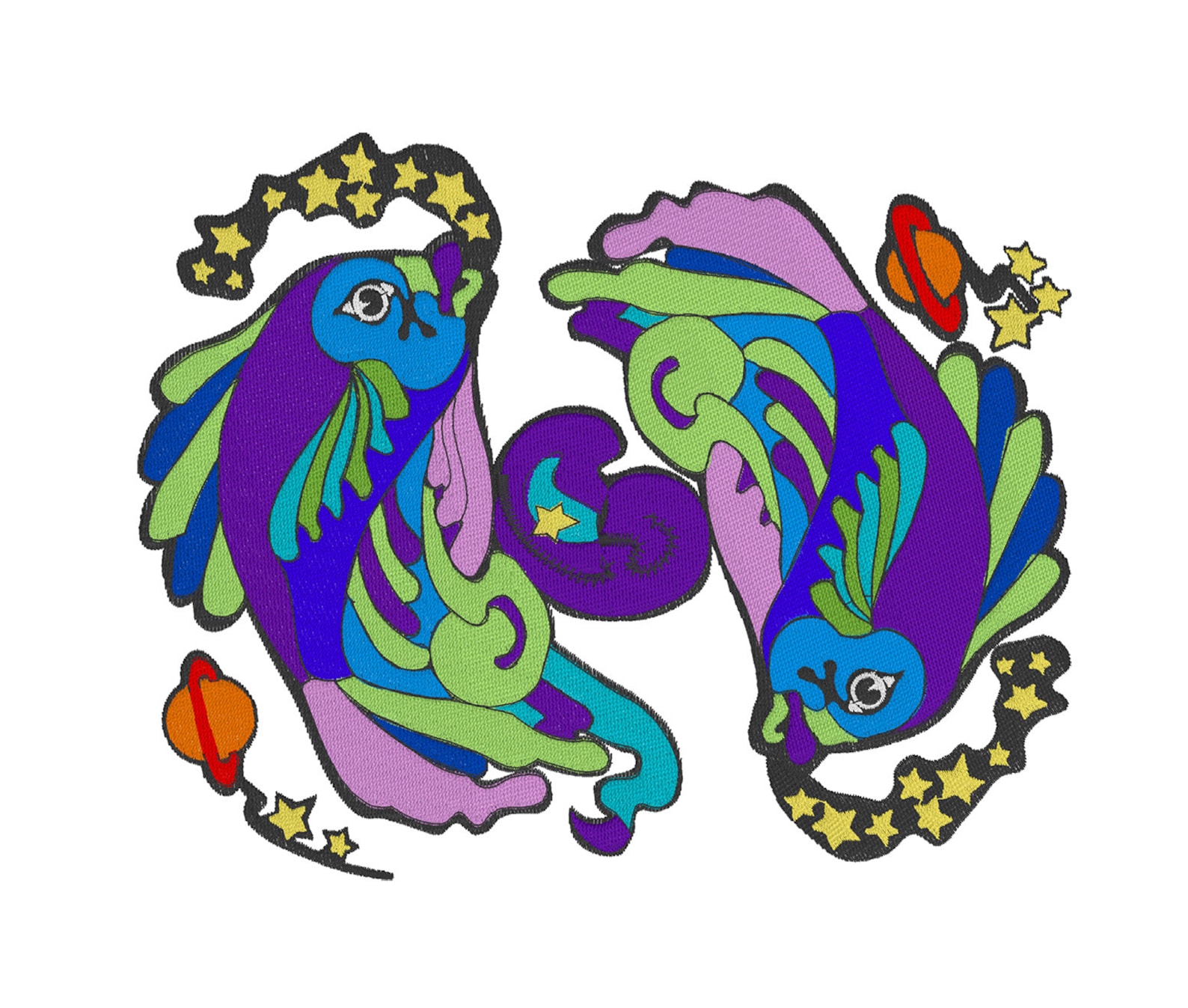 Art Deco Pisces Design Zodiac Sign Embroidery Design the | Etsy