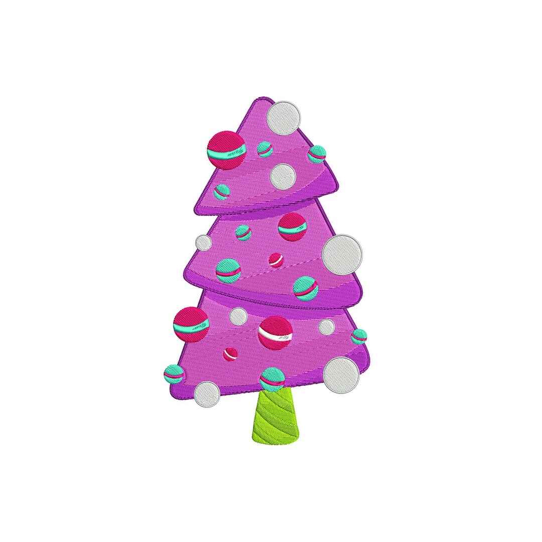 Pretty Princess Hot Pink Retro Christmas Tree 3- Digital Embroidery ...