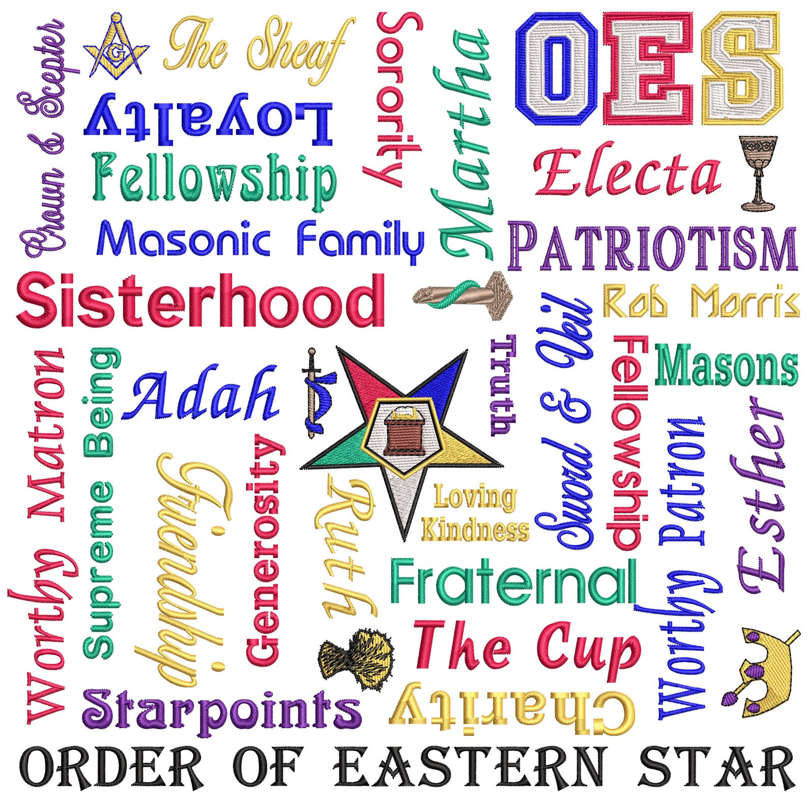 OES Word Square - Order of Eastern Star- Eastern Star- Embroidery ...