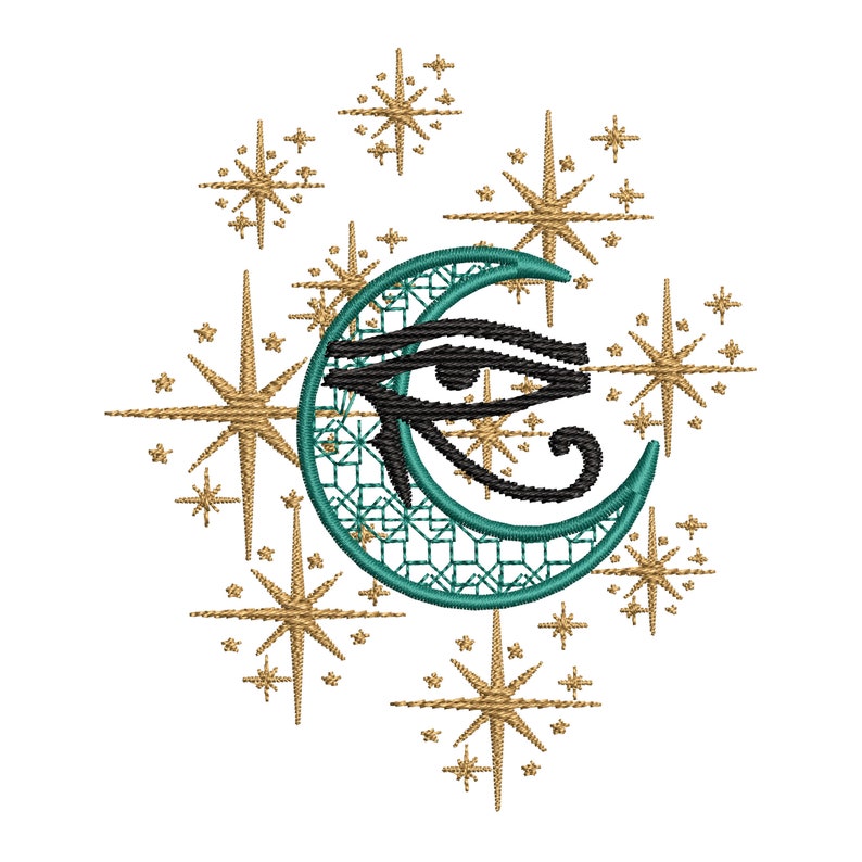 Eye of Horus With Moon & Stars Digital Machine Embroidery - Etsy