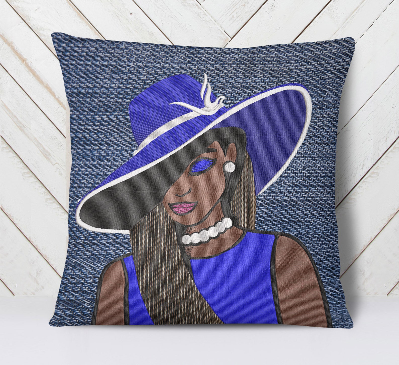 Lady in Blue Hat With Dove - Digital Embroidery Design - 4x4, 5x5, 6x6 ...