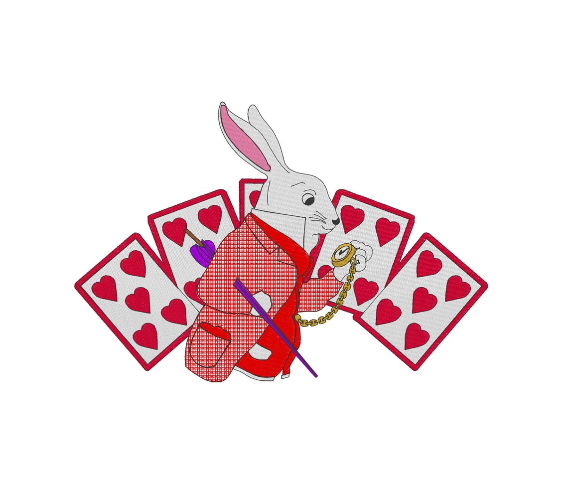 White Rabbit and Pocket Watch Embroidery Design Alice in | Etsy