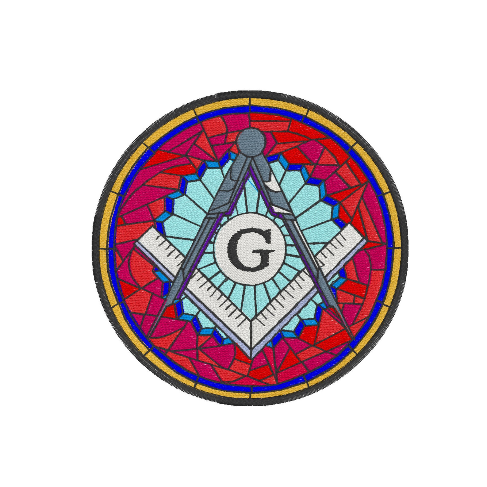 Square and Compasses Stained Glass - 4x4 - Embroidery Design Digital ...
