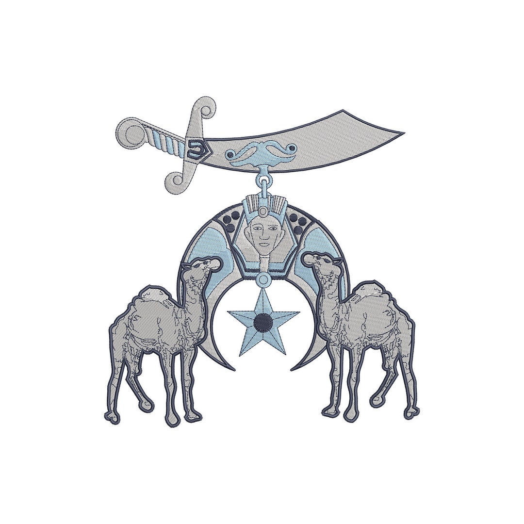 Shrine Emblem and Camels - Blue and Gray - Digital Embroidery Design ...