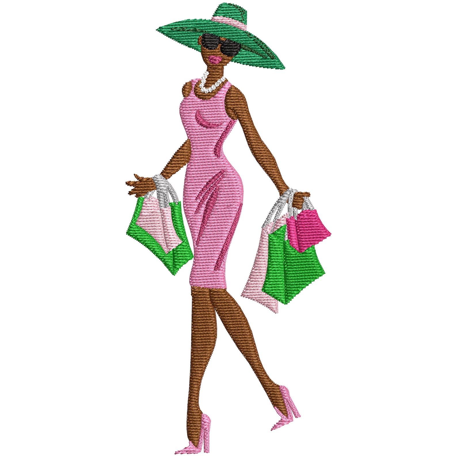 Pink Lady Shopping- Digital Machine Embroidery Design - 2x4, 3x5, 3x6 ...