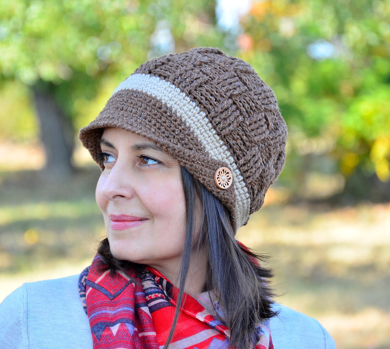 Crochet Newsboy Hat, Winter Hat Women, Newsboy Cap, Knitted Brown Hat ...