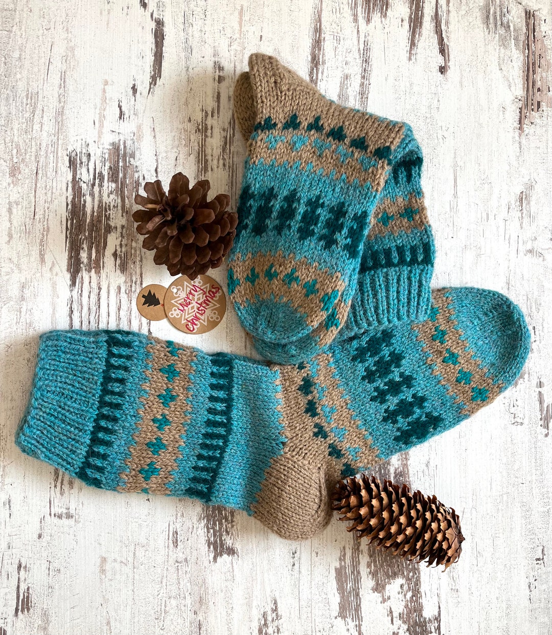 Hand Knitted Wool Fair Isle Socks: Chunky Knit Slipper Socks - Etsy