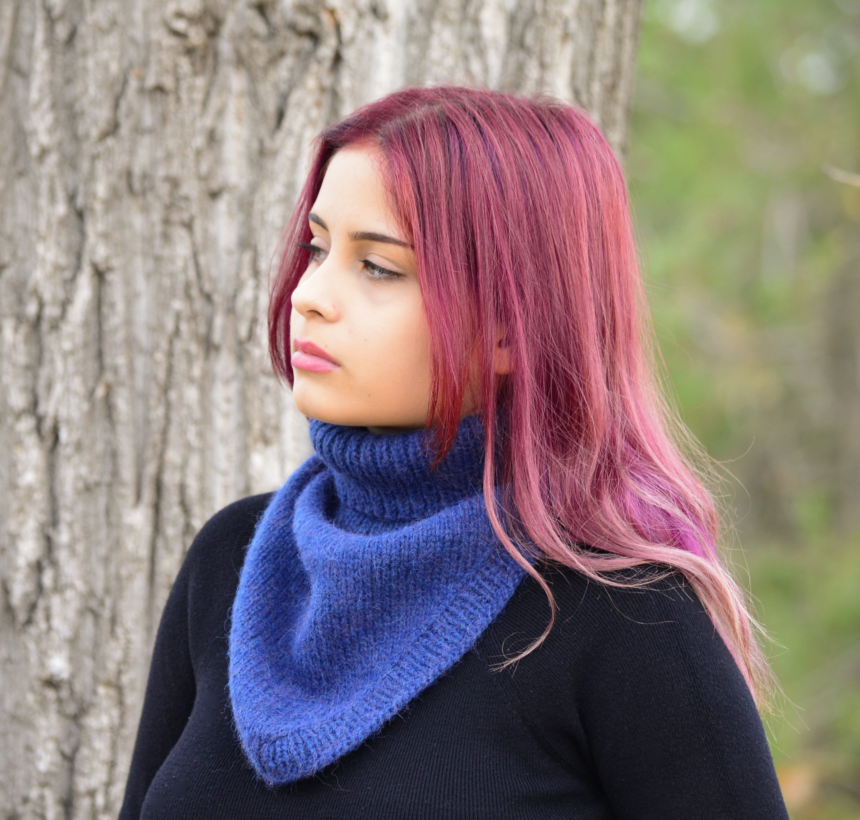 Knit Turtleneck Collar, Hand Knit Cowl, Turtleneck Dickie, Navy Blue ...