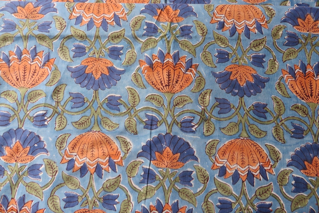 Final Piece Measures 24" L X 44" W LOTUS Block Print Fabric 100% Cotton ...