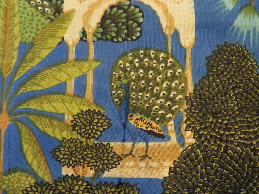 Block Print Fabric From India Peacocks and Gazebo in Stunning - Etsy