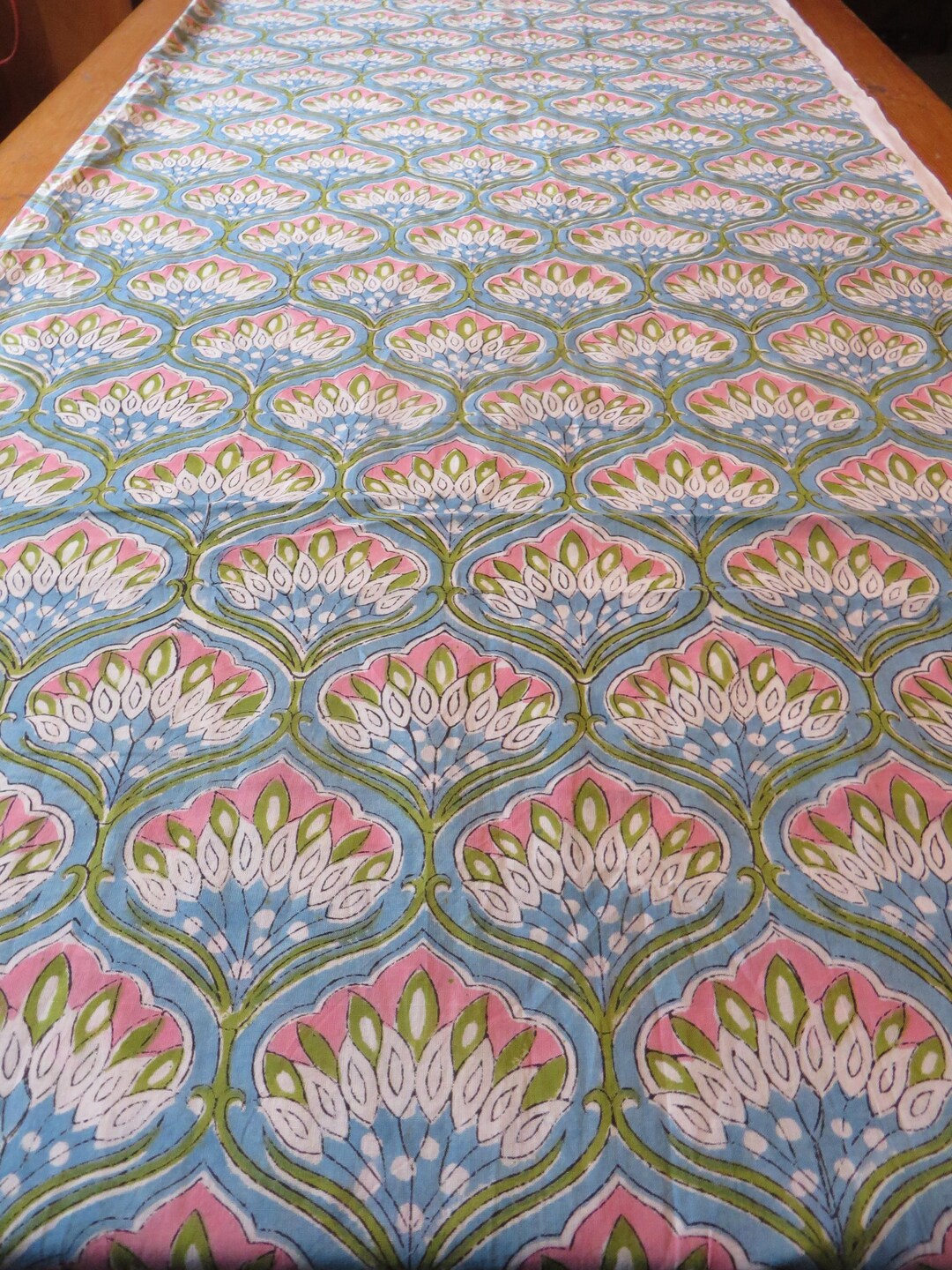 New , Art Deco Lotus Flower Block Print VOILE Fabric. Light and Breezy ...