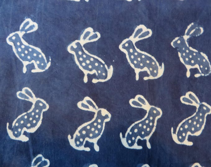 Artisan Made Indigo Dyed Bunny Block Print Fabric , Cut to Your Length ...