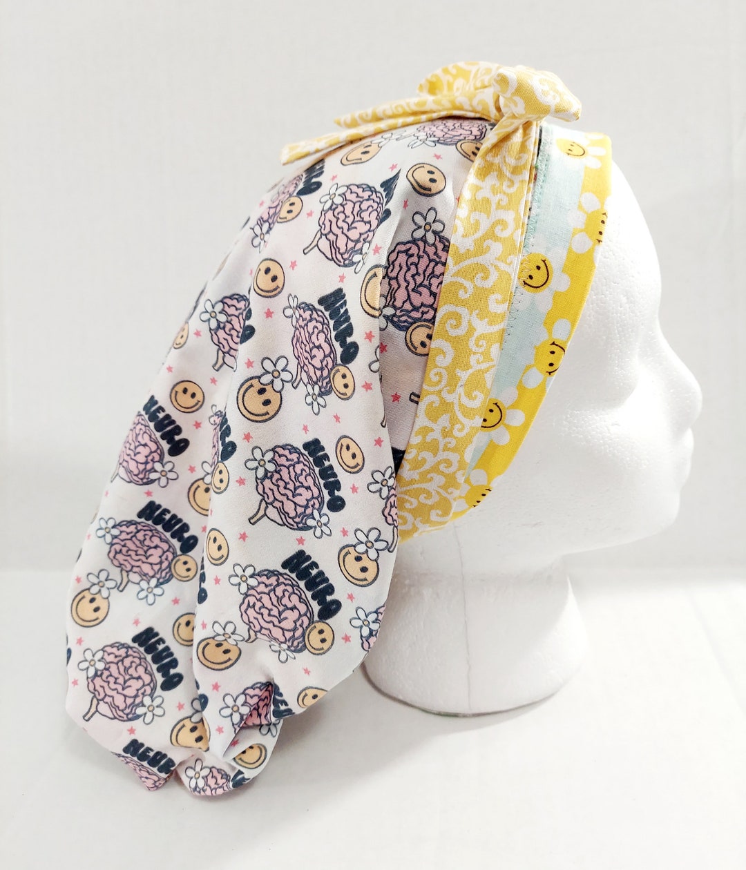 Neuro Team, Brain, Daisies, Scrub Cap, Women's Bouffant Cap, Chemo Hat ...