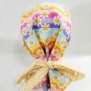 Neuro Team, Brain, Daisies, Scrub Cap, Women's Bouffant Cap, Chemo Hat ...