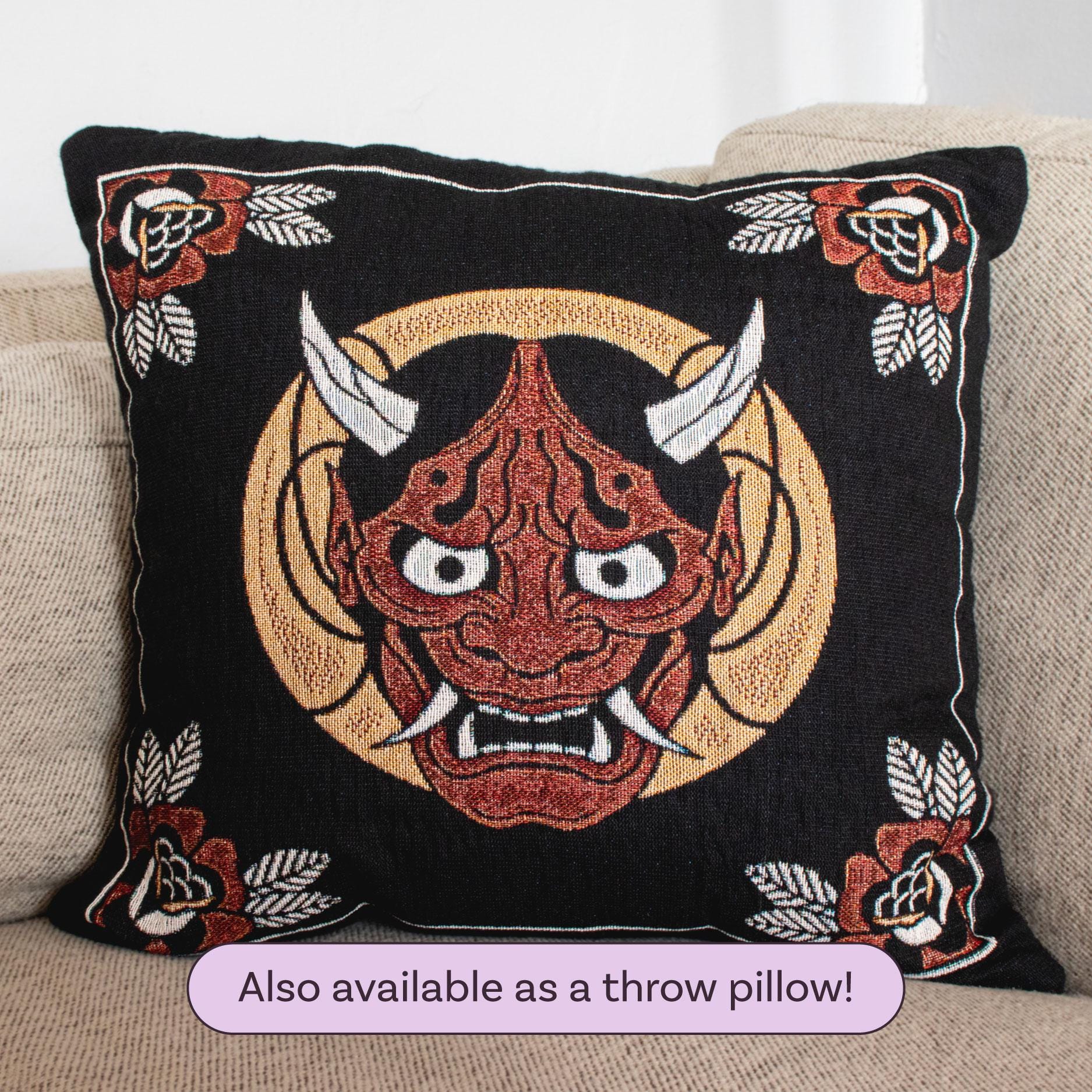 Oni Mask Traditional Japanese Tattoo Jacquard Throw Blanket Tapestry - Etsy