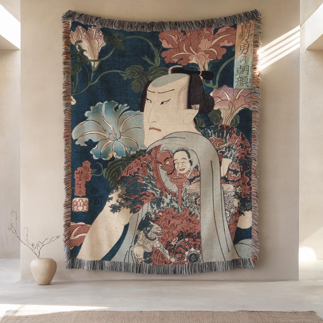 Yoshitoshi Morning Glories Woven Blanket – Japanese Woodblock Art Throw ...