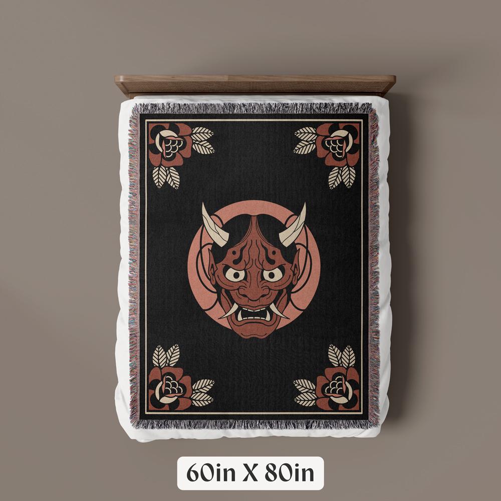 Oni Mask Traditional Japanese Tattoo Jacquard Throw Blanket Tapestry - Etsy