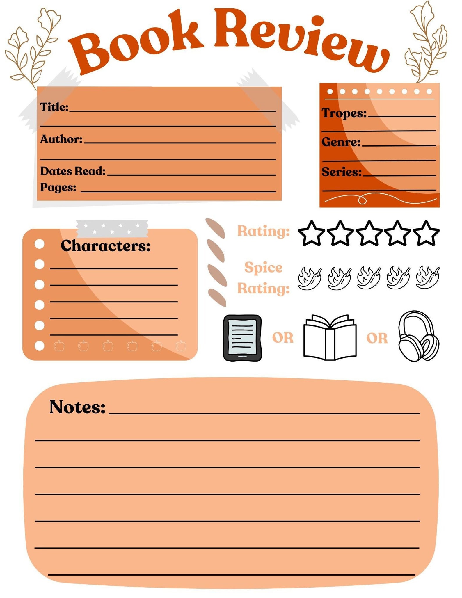 Digital File/printable Book Review Sheet | Booktok | Bookish | Boho ...
