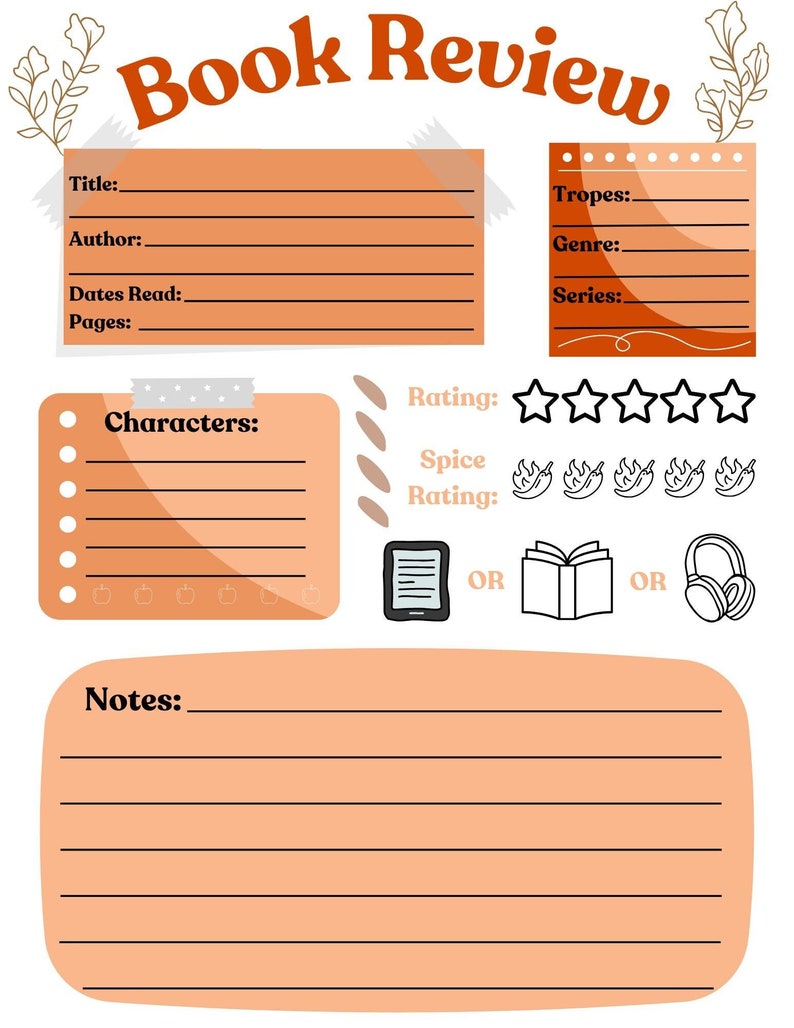 Digital File/printable Book Review Sheet | Booktok | Bookish | Boho ...