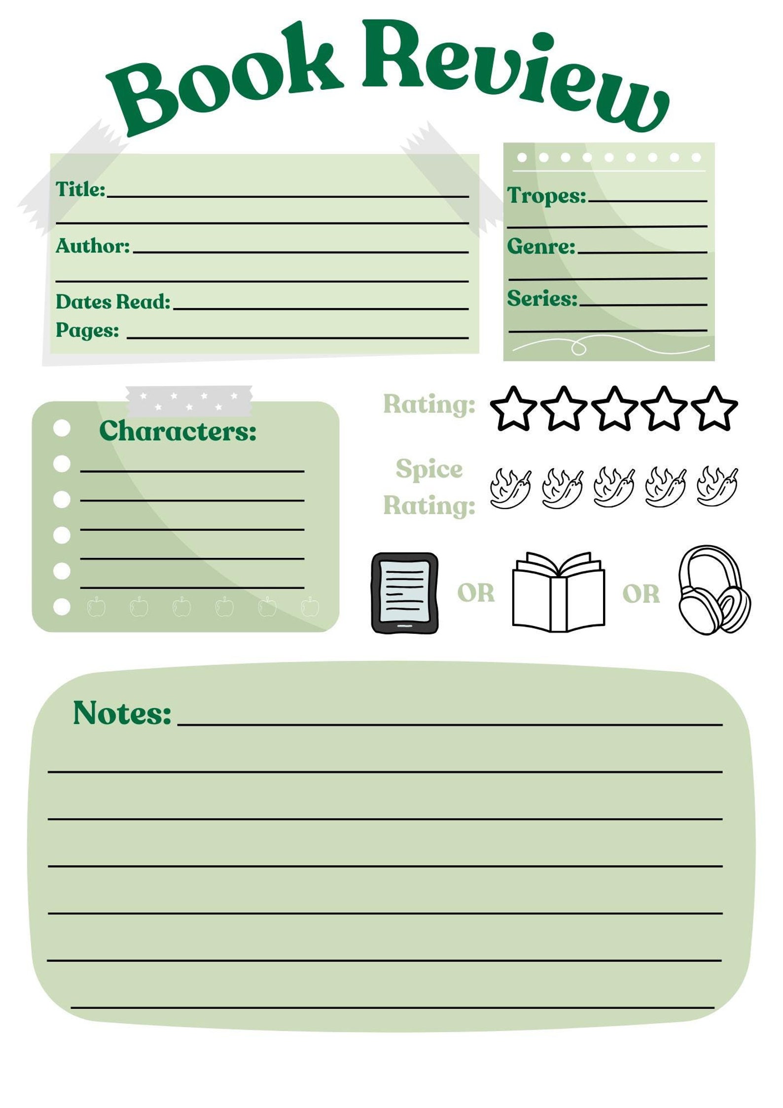 Digital File/printable Book Review Sheet | Booktok | Bookish | Sage ...