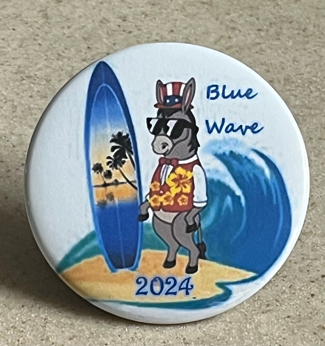 Democratic Donkey Surfing the Blue Wave 2 1/4in. Pin-back Button and ...