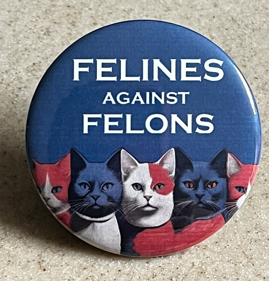 Democratic Button or Magnet "felines Against Felons" Cute Pin-back or ...