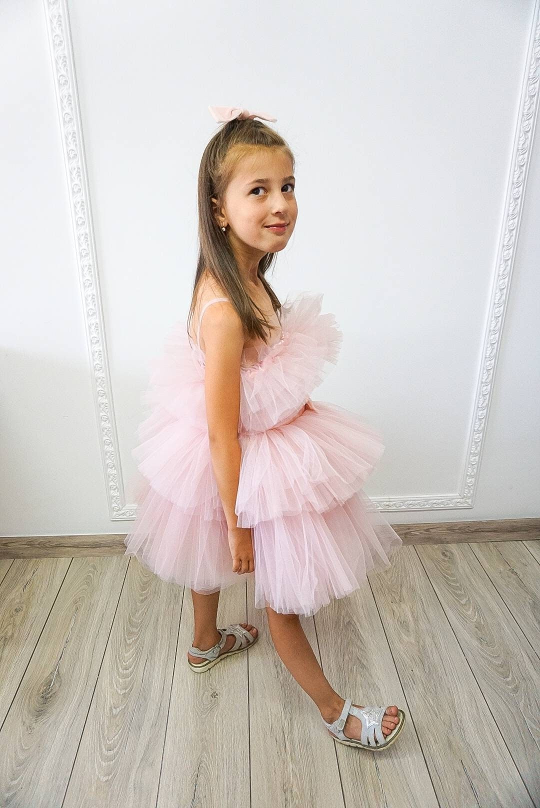 Fluffy Girl Dress Rose Pink Puffy Birthday Dress Photoshoot Gown Princess Dress With Long