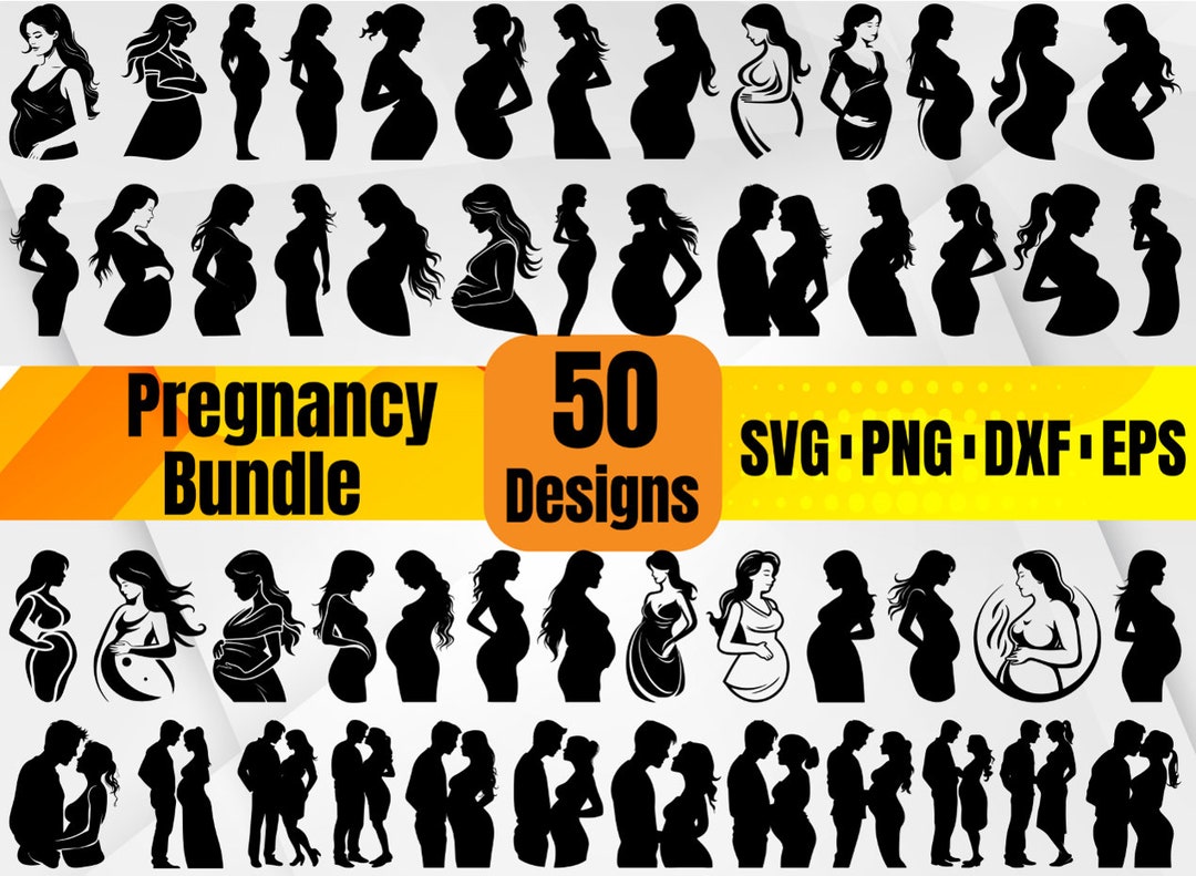 50 Pregnancy SVG Bundle – Pregnant Woman Silhouette SVG, Expecting Mom ...