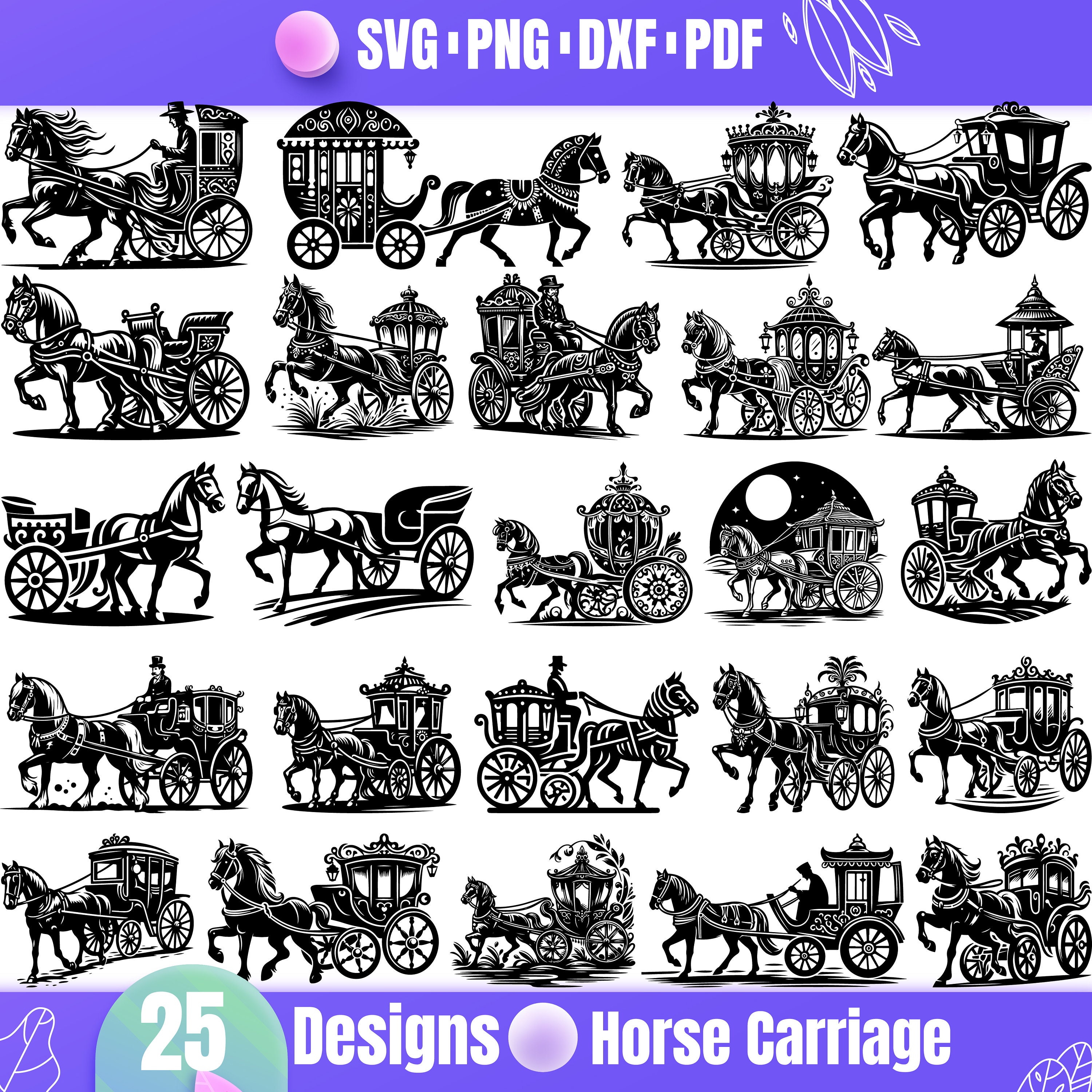 High Quality Horse Carriage SVG Bundle, Horse Carriage Dxf, Horse ...