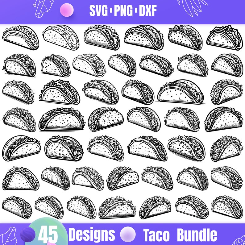 High Quality Taco SVG Bundle, Taco Monogram, Taco Dxf, Taco Png, Taco Vector, Taco Tuesday Svg ...