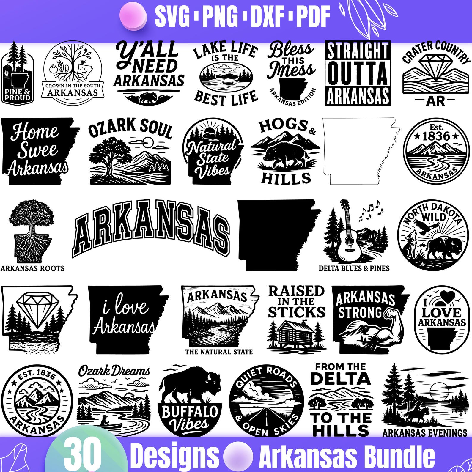 Arkansas SVG Bundle | 30 Arkansas State Designs | I Love Arkansas ...