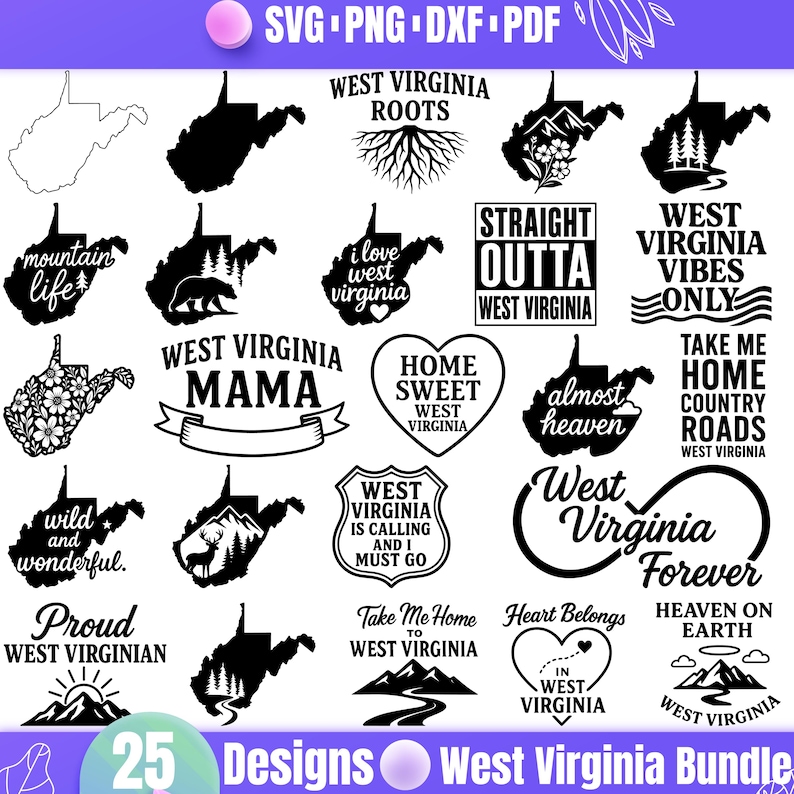 West Virginia SVG Bundle, Mountain State Clipart, Home Roots Cut Files ...