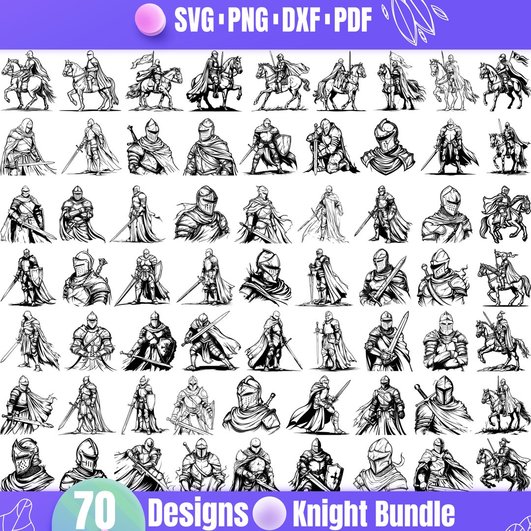 Knight Vector Bundle — 70 Medieval Warrior Illustrations and Chivalry ...