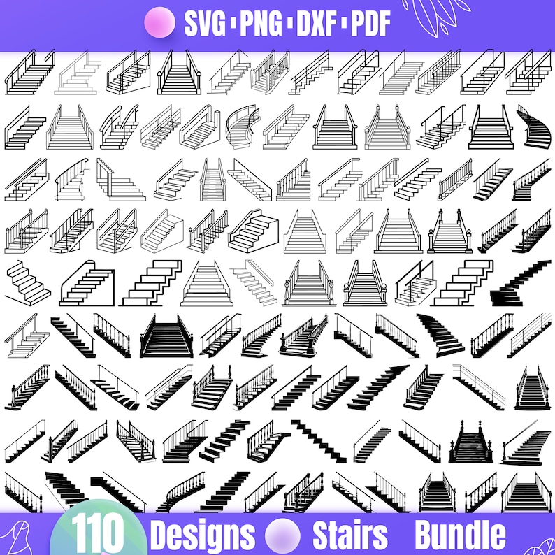 High Quality Stairs SVG Bundle, Stairs Dxf, Stairs Png, Stairs Vector ...
